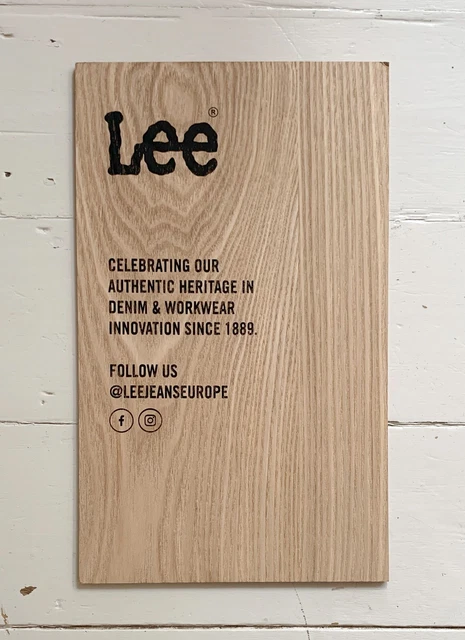 EX-DISPLAY SIGN FOR Lee Denim & Workwear Jeans - on board 33.3cm x 20cm ...