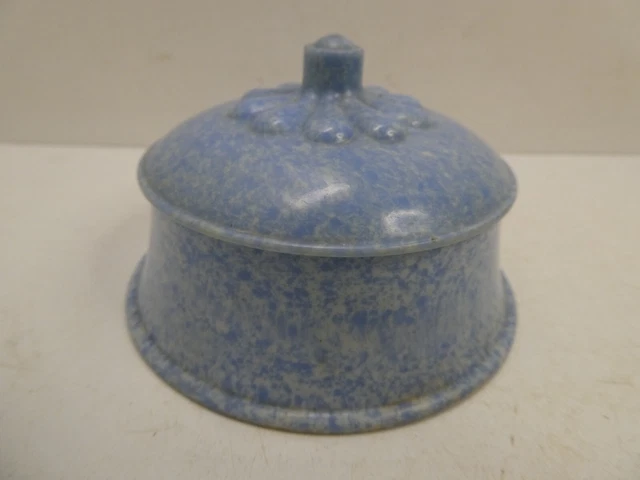 VINTAGE ART DECO Blue Speckled Bakelite Vanity Powder Dish Lidded Bowl ...