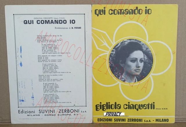 SPARTITO MUSICALE - Gigliola Cinquetti - Qui Comando Io - Ed. Suvini ...