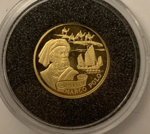 24CT GOLD COIN MARCO POLO 1/25 Oz 999.9 Fine + Royal Mint CoA Kazakh ...