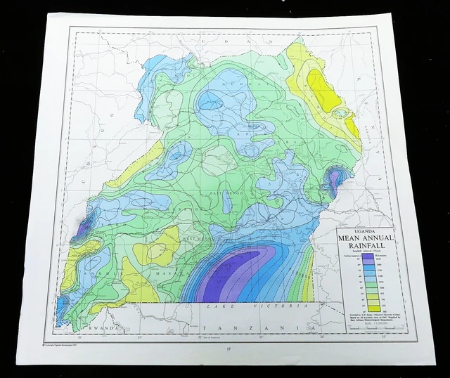 1967 VINTAGE MAP of Uganda Africa Rainfall Metrological Weather Climate ...