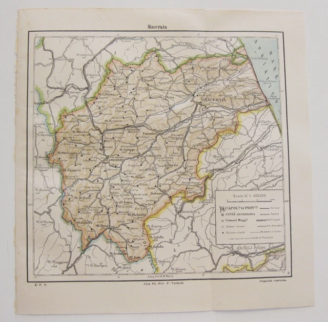 STAMPA ANTICA MAPPA Provincia MACERATA CAMERINO VISSO PORTO RECANATI ...