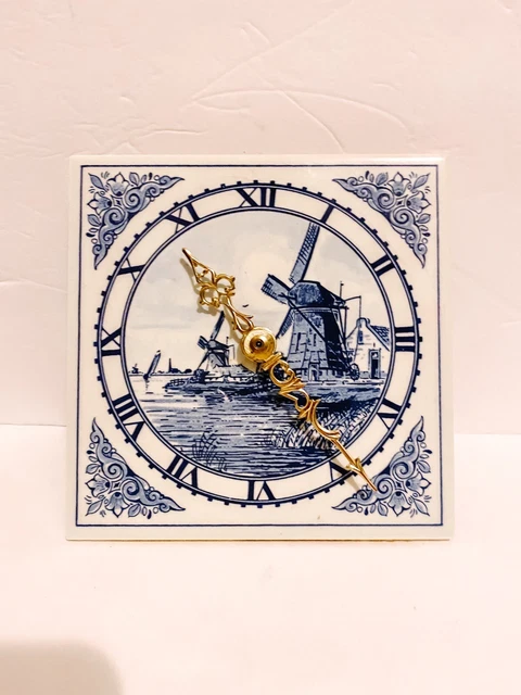 VINTAGE 1960S DELFT Blue Dutch Windmill Tile Clock, Junghans Quartz ...