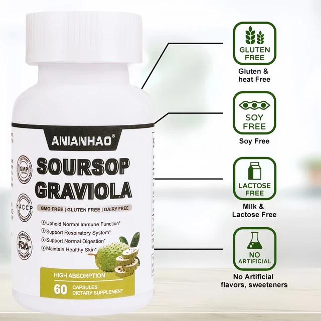 SOURSOP GRAVIOLA CAPSULES Leaf & Fruit Extract 120 Caps High Potency ...