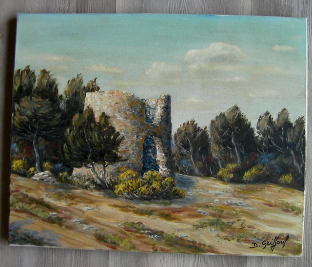 ANCIEN TABLEAU ÉCOLE du 20ème signé huile sur toile moulin de Bages ...