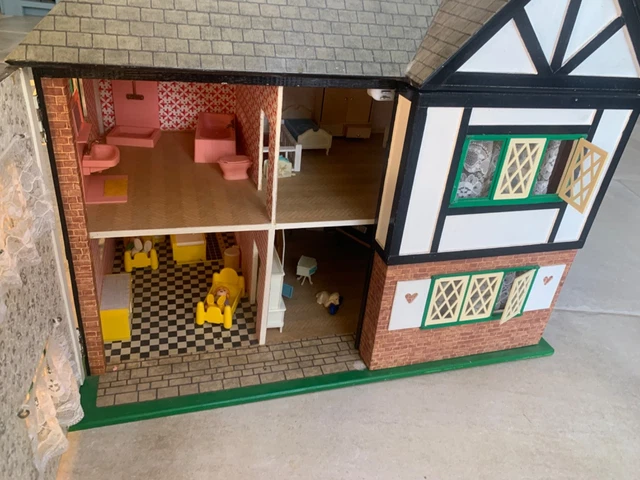 VINTAGE TUDOR DOLLS House Handmade Wooden Display Home With some ...