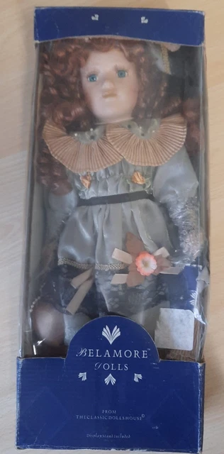 BELAMORE DOLL PORCELAIN collectable rare vintage with stand boxed £10. ...