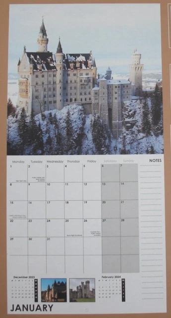 2024 TRADITIONAL SQUARE Calendar Month View Wall;CASTLES, 12 different ...