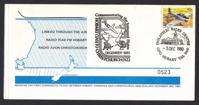 SOUVENIR COVER: 1980 Commem The Inaugural Flights Hobart To ... SOUVENIR COVER: 1980 Commem The Inaugural Flights Hobart To ...