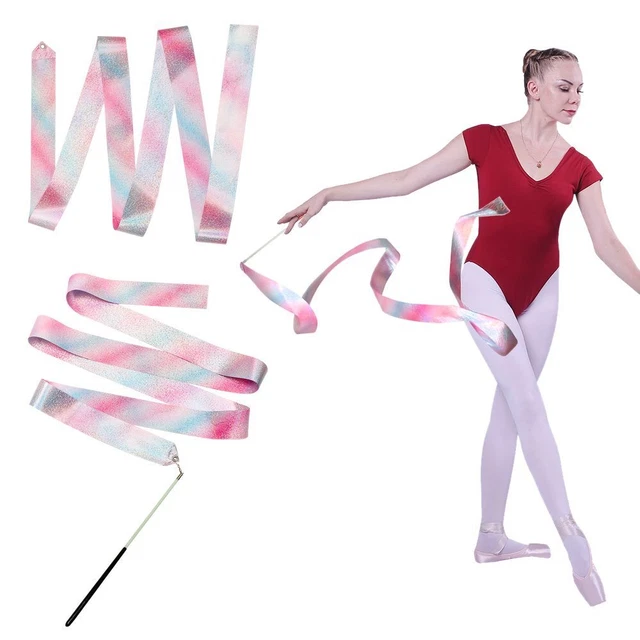 GYM RIBBONS BALLET Streamer Twirling Rod Art Gymnastics Ribbon Dance ...