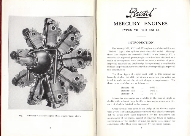 BRISTOL MERCURY ENGINE Maintenance Manual 1930's Ex rare Period Aero ...