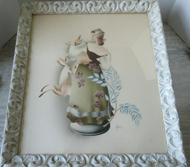 VINTAGE 1930'S ART Deco Benjamin Jorj Harris Watercolor Air Brushed ...