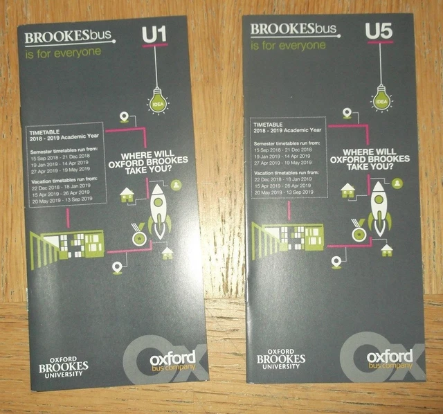 OXFORD BUS: BROOKES Bus timetable leaflets for routes U1 and U5 2018/19 ...