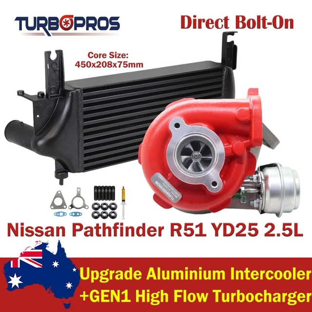 GEN1 HIGH FLOW Turbo+75mm Intercooler For Nissan Pathfinder R51YD25 2 ...