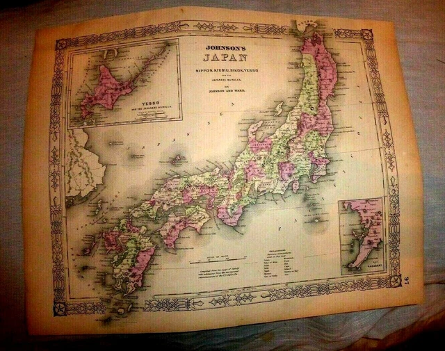 ANTIQUE LOVELY COLORED Map Japan Nippon Kiusiu Sikok Yesso Kuriles 1864 ...