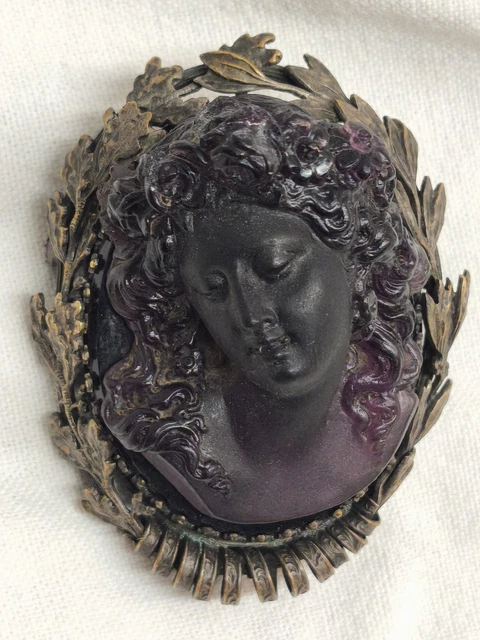 RARE BIJOU BROCHE Camée Médaillon Tête De Femme Pate De Verre Ancien ...