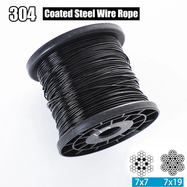STAINLESS STEEL WIRE Rope Cable Black PVC Plastic Coated 1mm 2mm 3mm 4mm 5mm 6mm £2.39 - PicClick UK