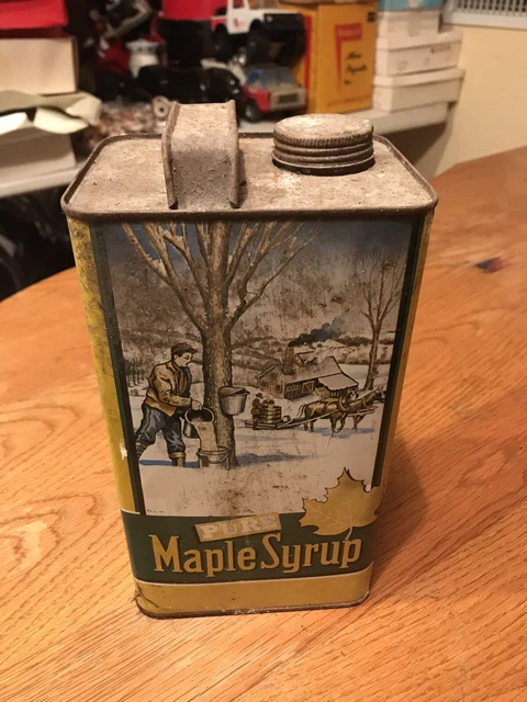 VINTAGE TIN SYRUP Can 1 Gallon Old Time Sugar Shak Yellow Green Country ...