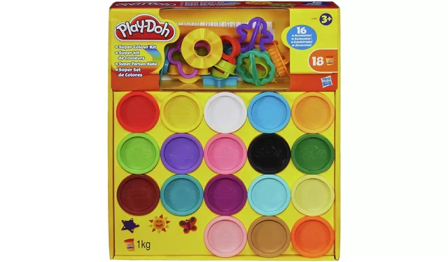 PLAY-DOH SUPER 18 Colour Modelling Kit with 16 Tools 1KG of play-doh ...