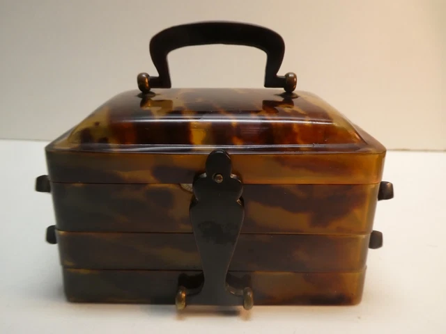ANTIQUE LUCITE FAUX Tortoise Shell Vanity Travel Concertina Case ...