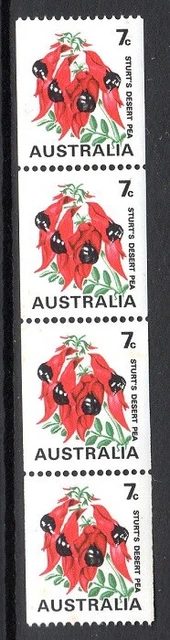 1971 AUSTRALIA - 7c Sturt's Desert Pea - Strip of 4 coil stamps MNH $3. ...