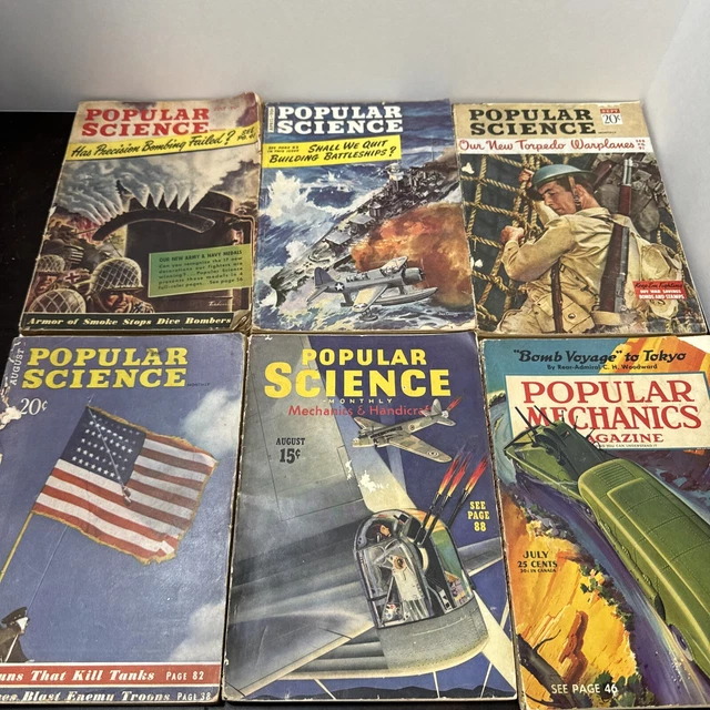 6 VINTAGE POPULAR Science / Mechanics WWII Graphics Magazines 1942 £16. ...