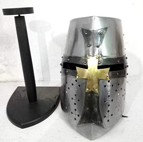 MEDIEVAL KNIGHT ARMOR Crusader Templar Helmet With Stand Rustic Home ... MEDIEVAL KNIGHT ARMOR Crusader Templar Helmet With Stand Rustic Home ...