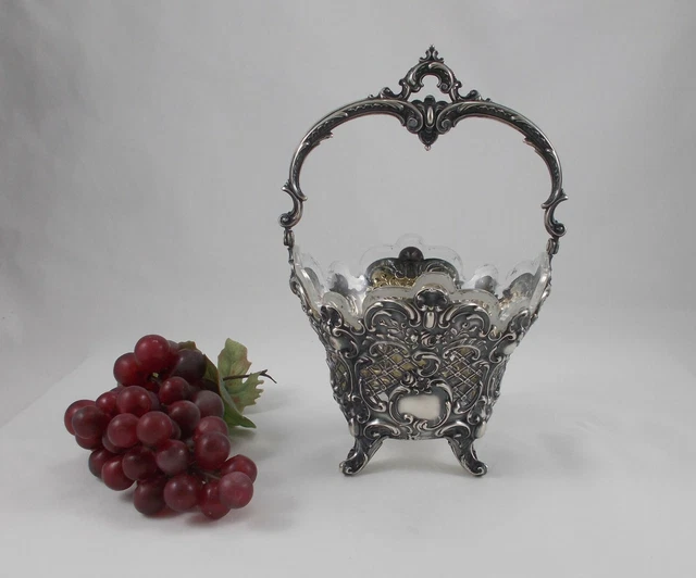RARE EXCLUSIF POIGNÉE de Panier Rococo Style En 800 Argent Bruckmann&sö ...