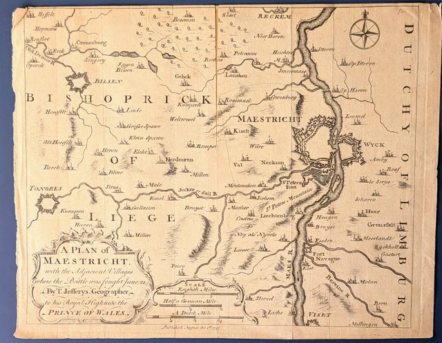 1747 THOMAS JEFFERYS map: Plan of Maestricht (Maastricht) Battle Map ...