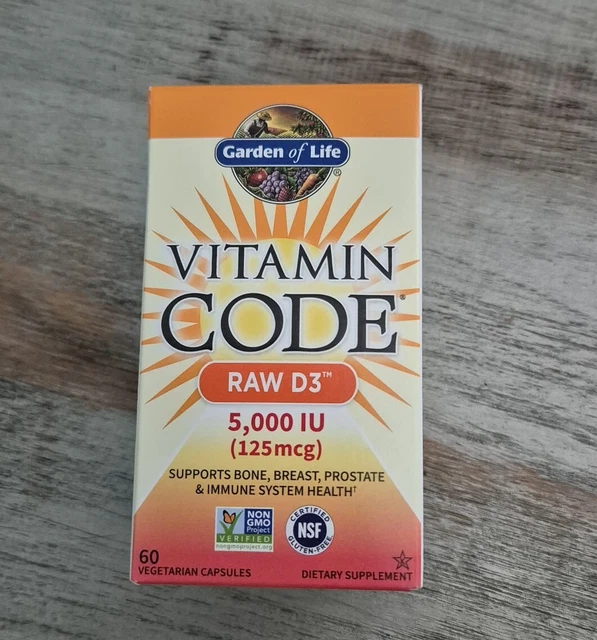 GARDEN OF LIFE Vitamin Code Raw D3 5000 IU 60 cap Bone Breast Immunity ...