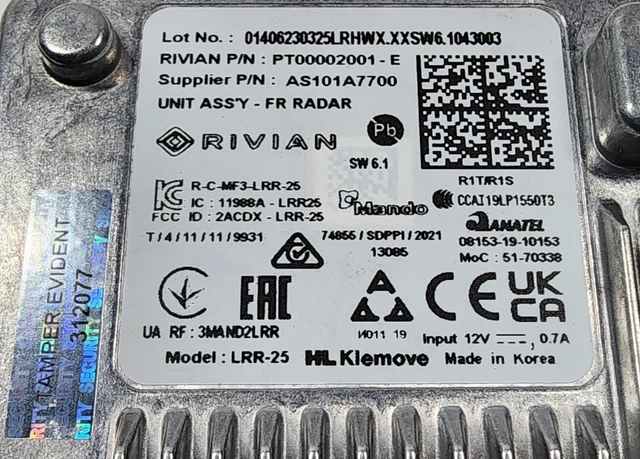 2022 2023 2024 RIVIAN R1T R1S Front Bumper Radar Cruise Control Sensor ...