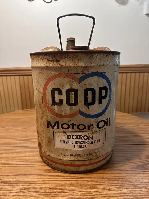 VINTAGE CO-OP MOTOR Oil 5 Gallon Can Spout Farmland Industries Dexron ...