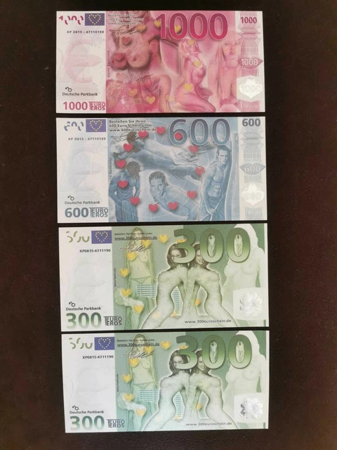 EURO SCHEINE | Banknoten | TEURO - 1000 €, 600 €, 2 x 300 € Erotik ...