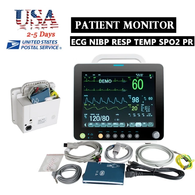 12INCH ICU CCU Vital Signs 6-Parameter Patient Monitor SpO2,PR,NIBP,ECG ...