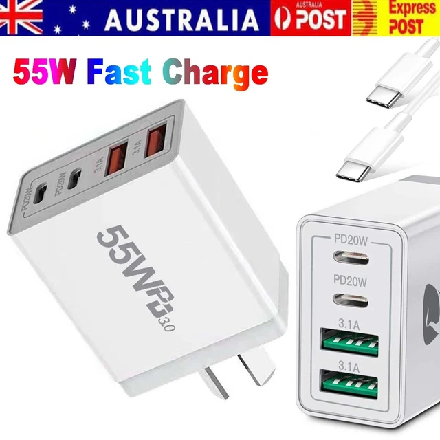 4 PORT USB-C PD Type-C Fast Charging Wall USB C Charger Power Adapter 55W Brick $14.78 - PicClick AU