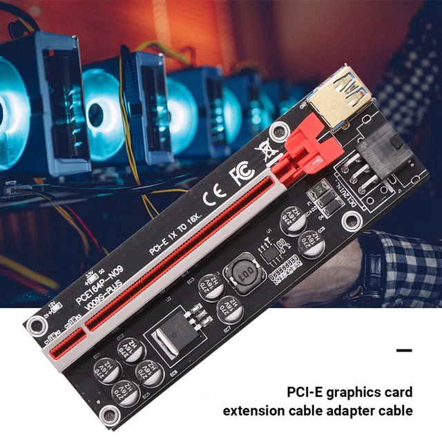 VER009S-PLUS PCIE RISER 1X to 16X USB3.0 Cable SATA 6Pin Connector (Red ...