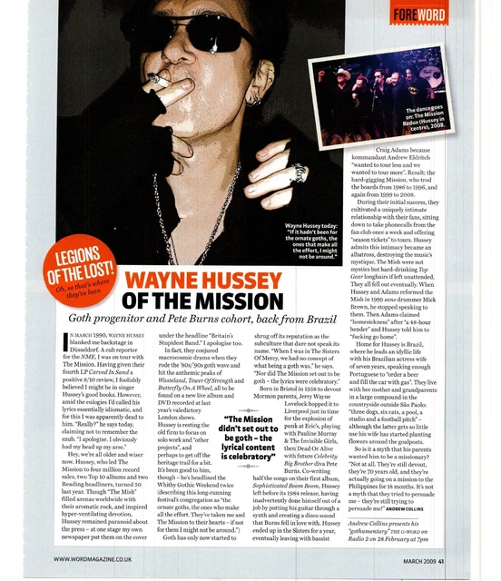 (WOR6) MAGAZINE ARTICLE/REVIEW & Picture. Wayne Hussey : The Mission ...