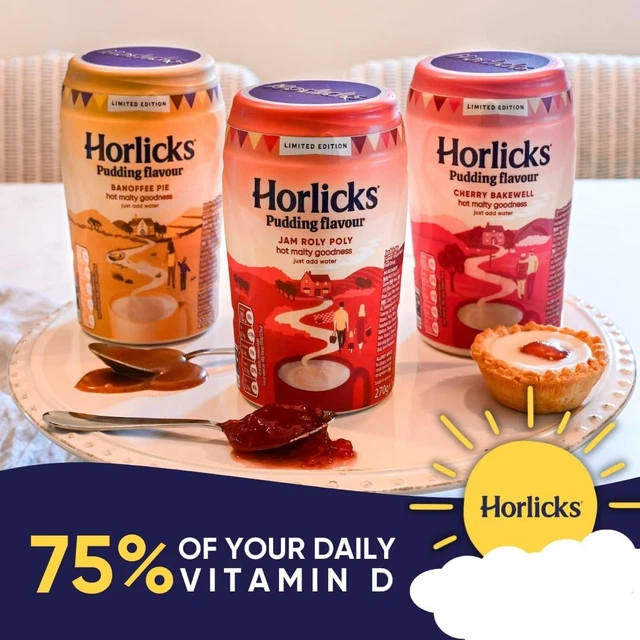 HORLICKS JAM ROLY Poly Hot Malty Instant Drink Limited Edition 270g £8. ...