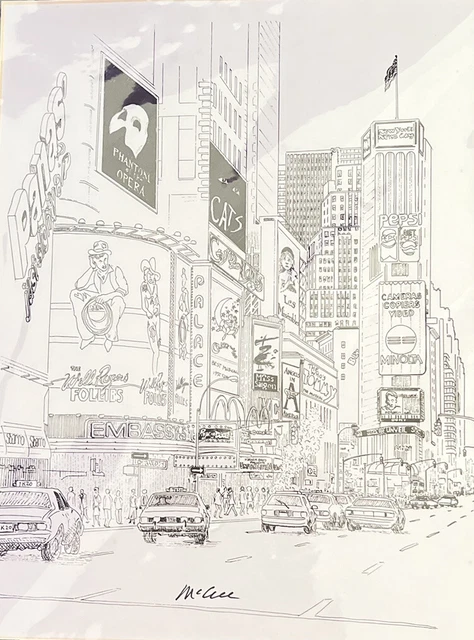 TIMES SQUARE NEW York City Theatre Broadway Line Drawing Picture Art ...