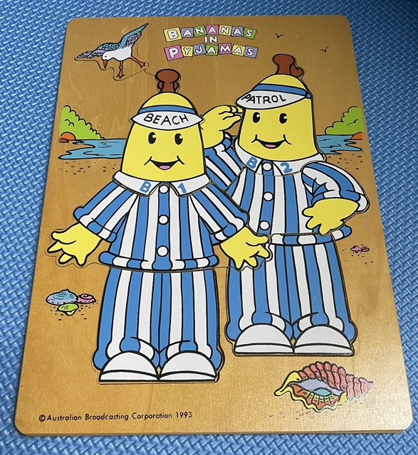 VINTAGE BANANAS IN Pyjamas Beach Scene Wooden Tray Puzzle $20.00 ...