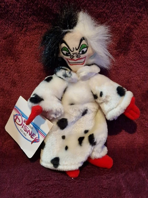 DISNEY STORE CRUELLA Deville 101 Dalmatians Bean Bag 8" Plush Soft Toy ...