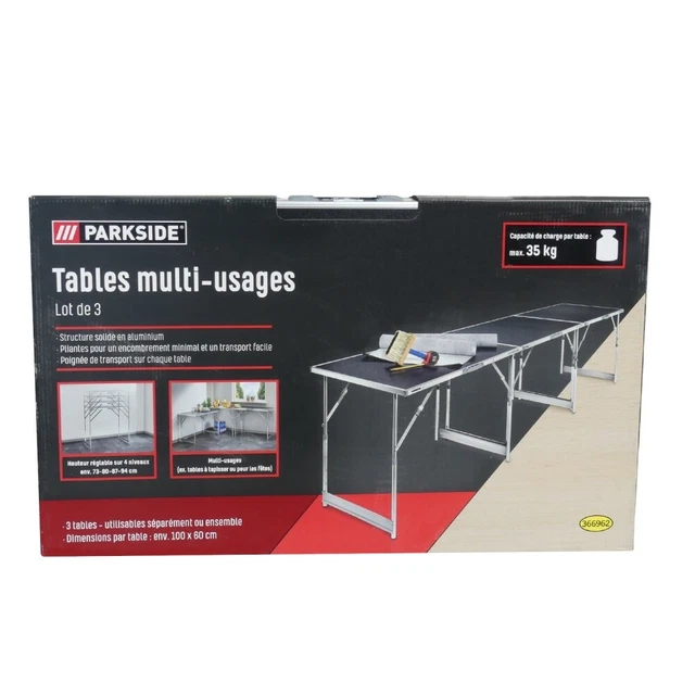 PARKSIDE MULTIFUNKTIONSTISCH-SET 3-TEILIG Réglable en Hauteur Poignée Zusammenkl EUR 74,99 ...