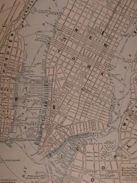 OLD 1890 R McNally Atlas Railroad & County Map ~ NEW YORK CITY ~ Free S ...