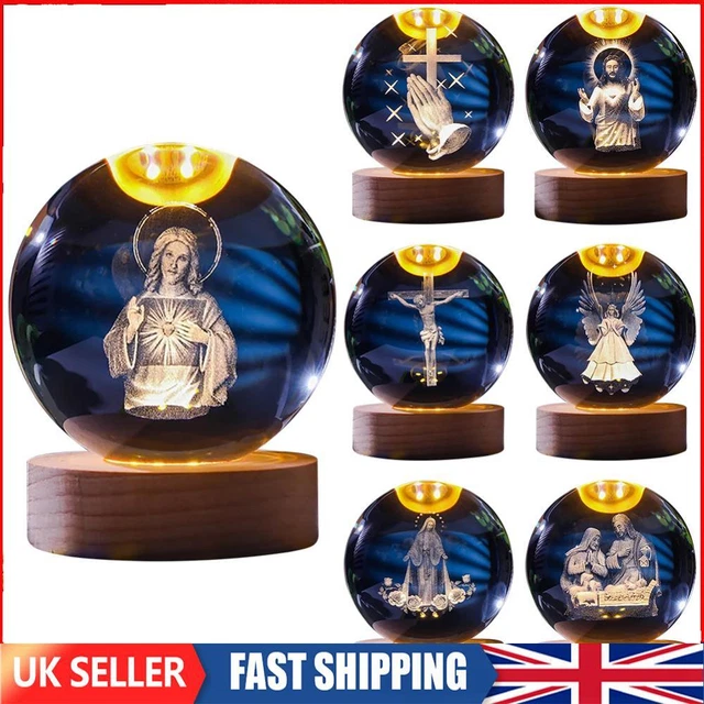 3D LED CRYSTAL Ball Night Light with Wooden Base USB Charging for Art ...