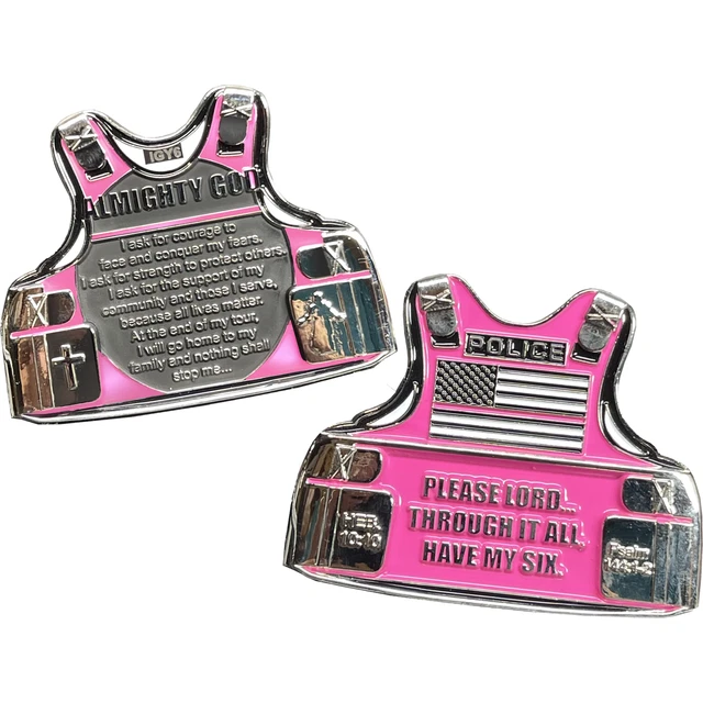 POLICE OFFICER'S PRAYER God Almighty Challenge Coin Vest Thin Pink Line ...