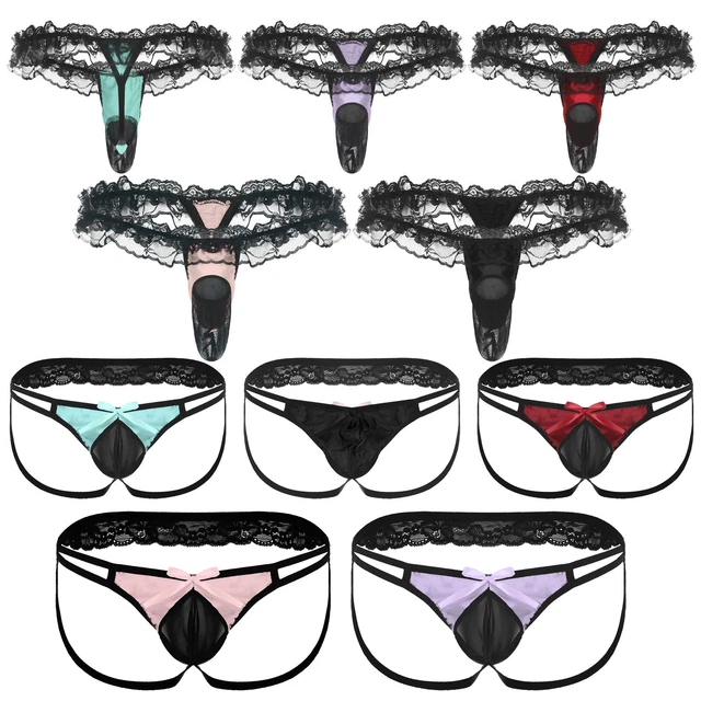 Mens Sexy Lace Sheer Bulge Pouch G String Mesh Low Waist Sissy Thong Underwear Eur 782