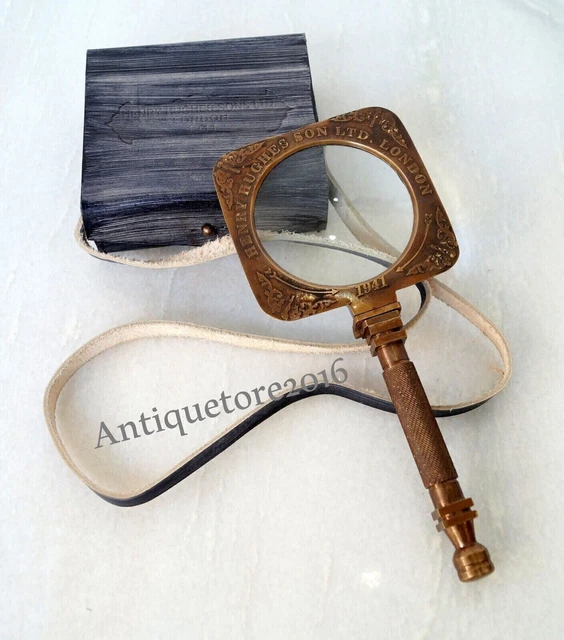 LOUPE ANTIQUE EN laiton, loupe de collection vintage avec étui en cuir ...