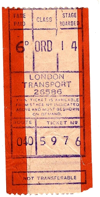 BUS TICKET: LONDON Transport Gibson ticket, orange edged £5.00 ...