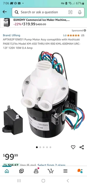 APTA92P10WD1 WATER PUMP Motor Replacement Assembly for Hoshizaki Ice ...