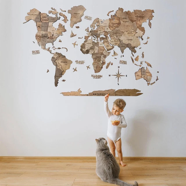 3D WOOD WORLD Map Wall Art Large Wood Wall Décor Housewarming Gift Idea ...